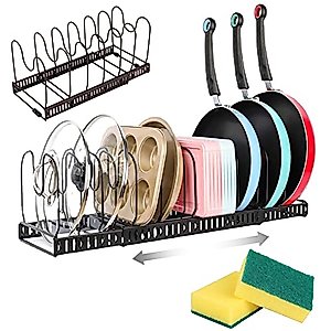 Pots and Pans Organizer,Expandable Pot Rack Organizer for Cabinet,10 Adjustable Compartment for Pot Organizer for Kitchen Cabinet Cookware Baking Frying Rack Bake Ware Storage
