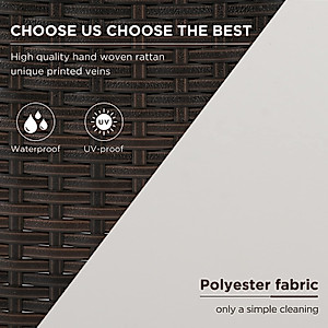 4-Piece Outdoor Patio Furniture Set, Sofa Garden Conversation Bistro Sets PE Rattan Wicker Sofa Set with Cushion, Wood Table and Legs, for Lawn, Porch, Poolside, Backyard, Brown and Beige