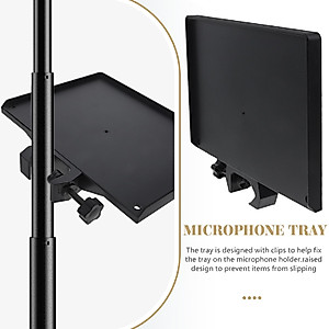 Microphone Stand Clamp- On Utility Shelf Adjustable Table Live Broadcast Mic Stand Phone Clip Holder Rack Music Sheet for Microphone Instrument Accessory Black
