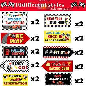 20 Pieces Race Car Party Sign Race Car Party Themed Directional Signs Funny Race Car Sign Car Cutouts Welcome Yard Outdoor Wall Sign Party Supplies Photo Props Backdrop Decoration Party Decor
