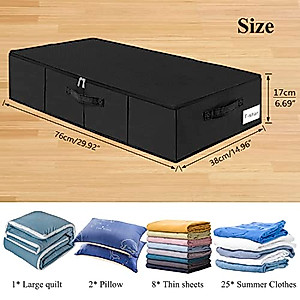Punemi Under Bed Storage, 2 Pack Underbed Storage Container Bags With Lid, Foldable Sturdy Clothes Storage Drawer Organizer W/ 3 Handles, Ultra Thick Fabric Blanket Shoe Storage Box, 30x15x6.7inch, Black