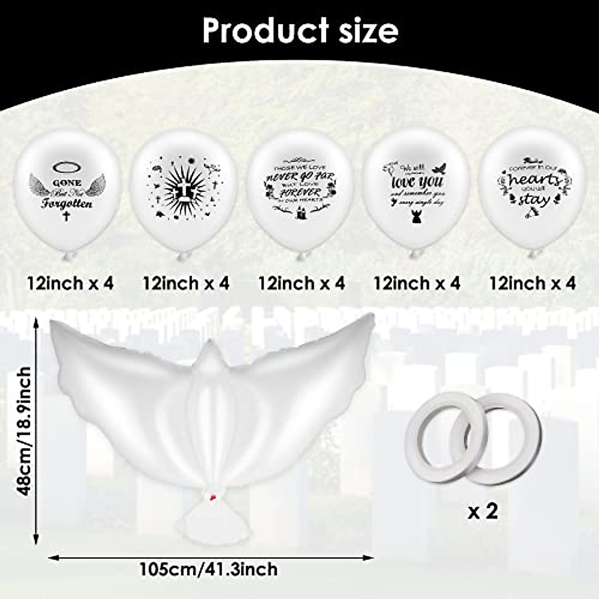 Prasacco 23 Pieces White Memorial Balloons Set, Funeral Balloons to Release In Sky with 3 Pcs Peace Dove Balloons Pigeon Balloons Funeral Remembrance Balloons for Condolence Funeral Anniversary