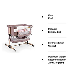 Ihoming Baby Bassinet Bedside Sleeper, 3 in 1 Convertible Design, lnfant Bed & Bed Side Sleeper & Cradle Bassinets, Newborn Bedside Crib Attaches to Bed, Khaki