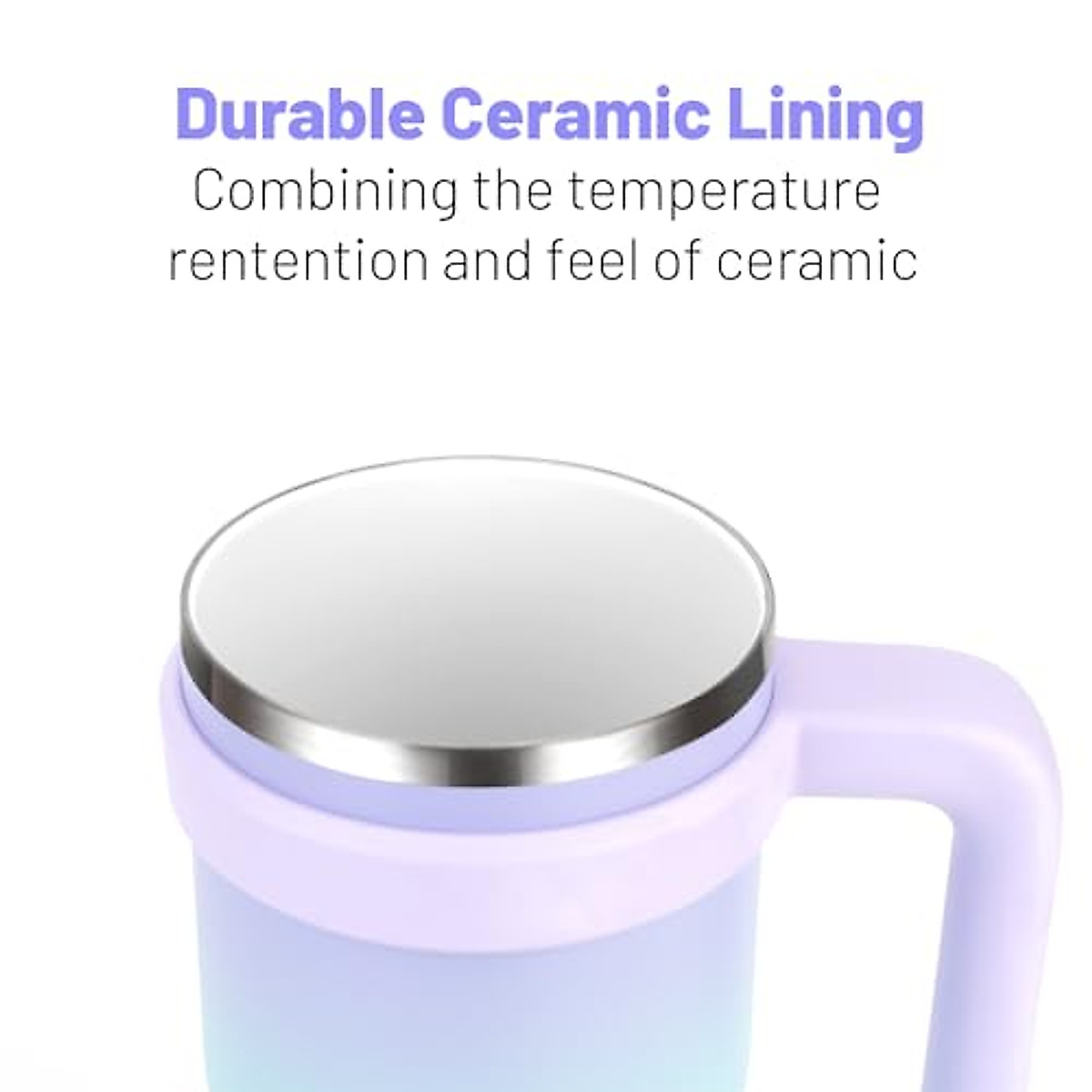 Zukro 20 oz Insulated Tumbler With Handle, Ceramic Interior Coating, No Metallic Aftertaste, Vacuum Stainless Steel Travel Coffee Cup with Lid and Straw, Keep Drinks Hot & Cold, Dishwasher Safe