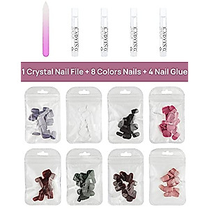 LADYING Matte Short Acrylic False Nails for Women, Stick Glue on/ Press on Nails Set with Glue Nail File, Nail Art Salon Ballerina French Fake Tips, 8 Packs (192 PCS)