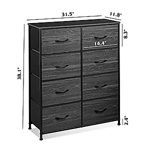 WLIVE Fabric Dresser for Bedroom, Tall Dresser with 8 Drawers, Storage Tower with Fabric Bins, Double Dresser, Chest of Drawers for Closet, Living Room, Dormitory, Charcoal Black Wood Grain Print