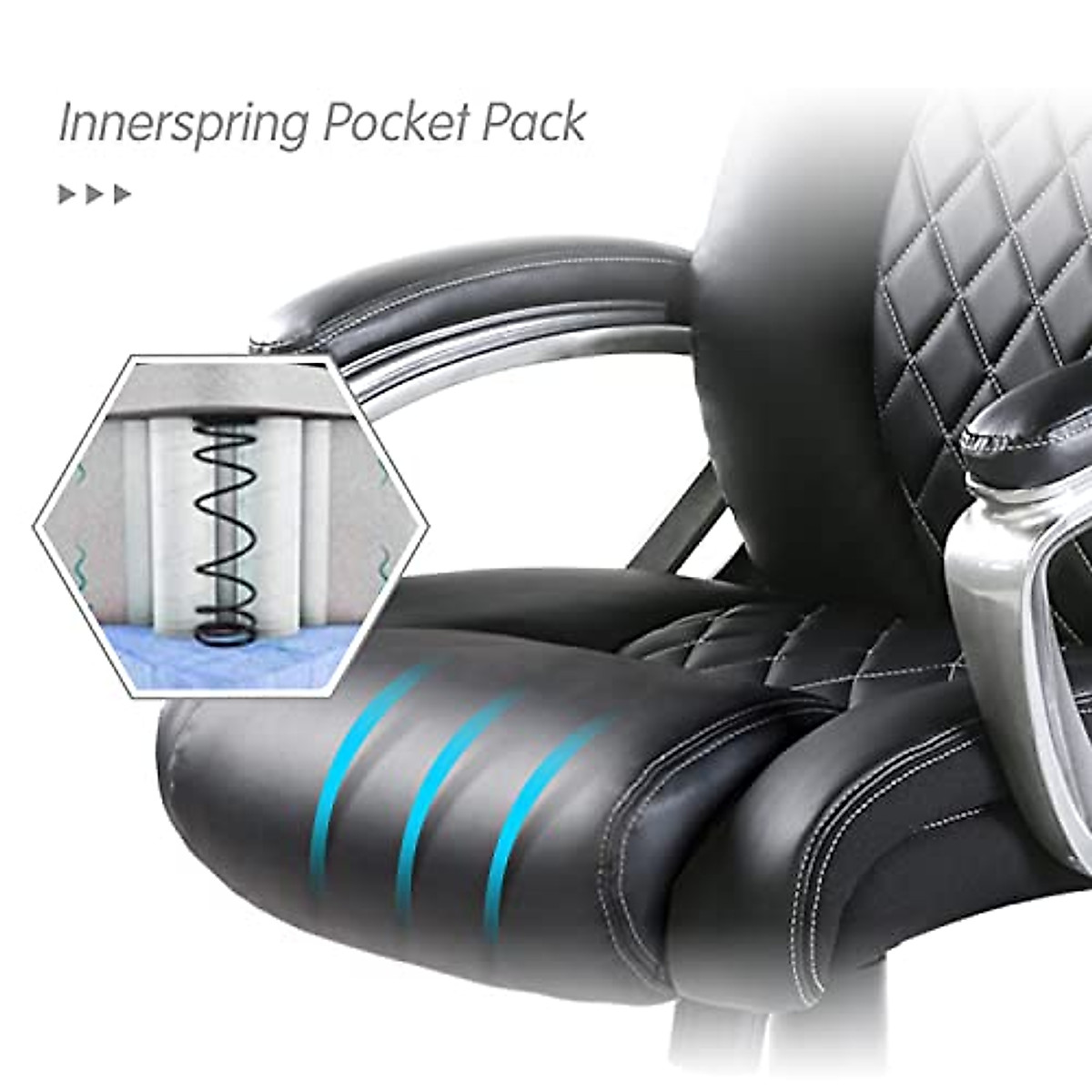 BOWTHY Executive Office Chair 300lbs - Adjustable Built-in Lumbar Support, High Back Office Chair PU Leather Chairs with Padded Armrest, Desk Chairs with Wheels Ergonomic Design for Back Pain (Black)