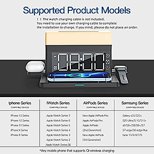 SMSASOEO Wireless Charger,6 in 1 Wireless Charging Station with Digital Alarm Clock & Night Light,15W Fast Charger Compatible with iPhone 14/13/12/11/XS Samsung Galaxy AirPods & Apple Watch