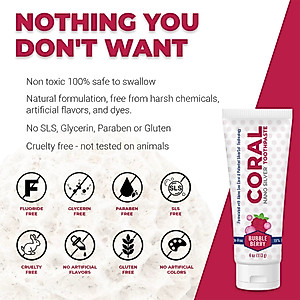 Coral Nano Silver Bubble Berry Kids Toothpaste, Natural Fluoride Free Teeth Whitening Toothpaste, Coral Calcium Nano Silver Infused SLS Free - 4 Ounces (2 Pack)