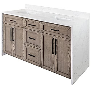 Kitchen Bath Collection Palisade 60-inch Double Bathroom Vanity (Engineered Marble/Gray Oak): Includes Gray Oak Cabinet with Engineered Marble Waterfall Countertop and White Ceramic Sinks
