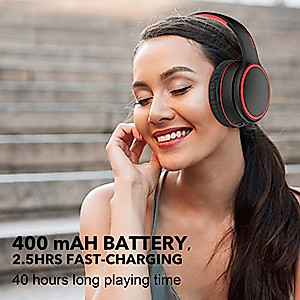 RORSOU B10 Bluetooth Headphones Over Ear, Lightweight Folding Stereo Bass Wireless and Wired Headset with Mic, 40H Playtime, Volume Control, Bluetooth 5.3 Headphones for iPad/Travel/Tablet/PC (Black)