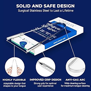 Tongue Scraper Stainless Steel | Three-Pack | Tongue Cleaner | for a Fresh Breath and Better Oral Health | Stainless Steel Tongue Scraper | Tongue Cleaner for Kids and Adults | ORAVIX