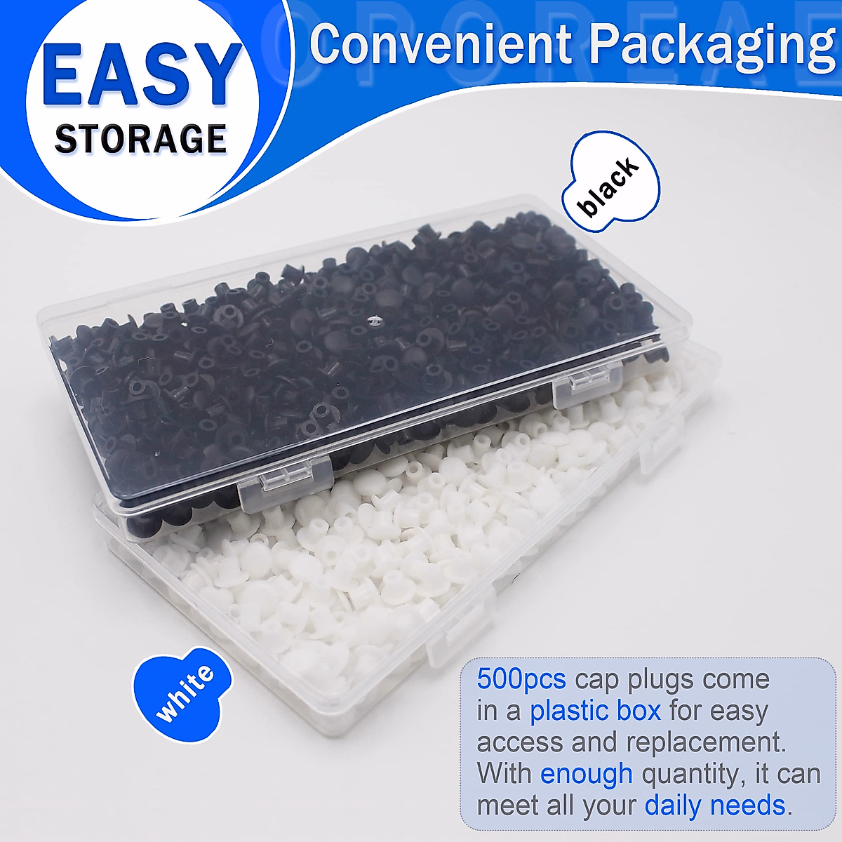 BOPOREAE 500Pcs 3/16 Inch Plastic Hole Plugs,5 mm Black Screw Cap Round Button Plugs, Cabinet Closet Cupboard Shelves Furniture Peg Pin Nail Drilling Hole Covers