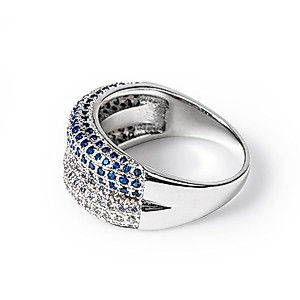 Mozume Two Tone Cubic Zirconia Eternity Rings For Women Double Row Blue Simulated Sapphire Cocktail Ring CZ Band - 14K White Gold Plated (6)