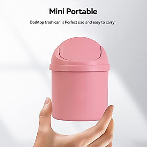 HERCHR Plastic Mini Swing Lid Trash Can, Pink, 6"
