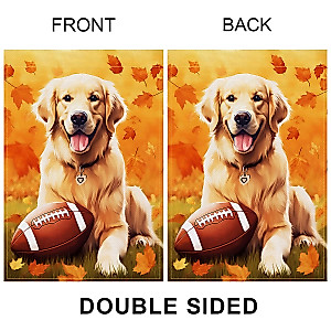 Balgardekor Football Golden Retriever Fall Garden Flag For Outside Welcome Burlap Flag Fall Decorations Outdoor Dog Thanksgiving Holiday Yard Flag 12×18 Inch Double Sided Autumn Halloween (Cute