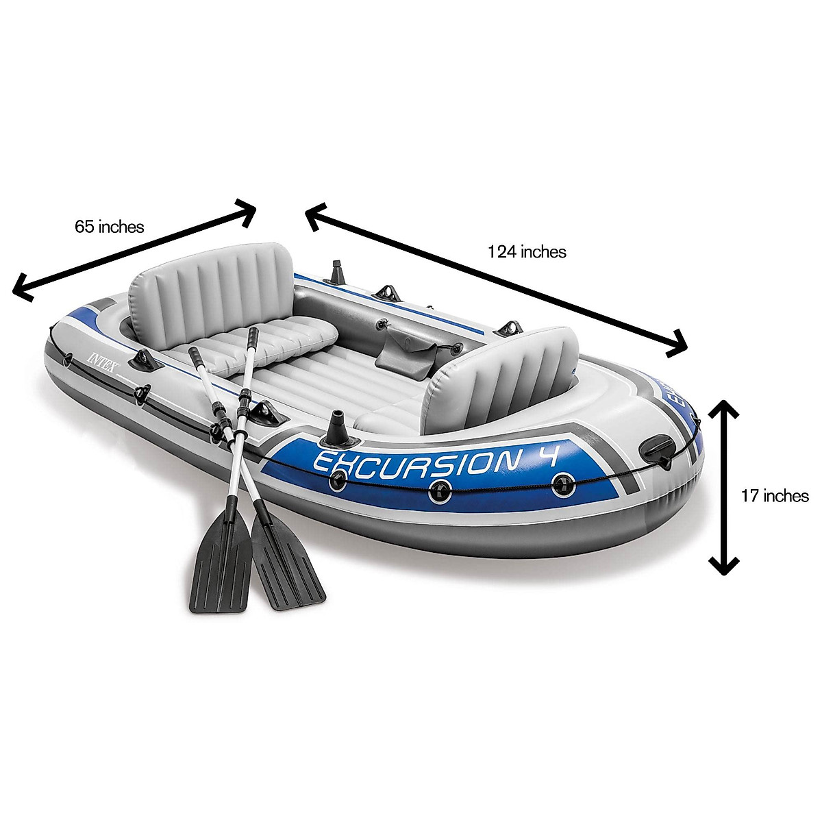 Intex Excursion 4 Inflatable 4 Person Fishing Boat Raft Set with Motor Mount Kit for Rivers and Lakes (Motor Not Included)