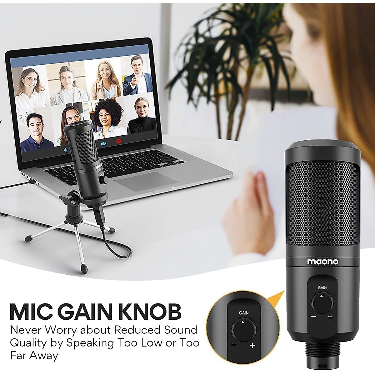 MAONO USB Gaming Microphone, PC Computer Condenser Mic with Gain for Recording, Podcasting, Streaming, YouTube, Twitch, Skype, Compatible with PS5 PS4 Mac Laptop Desktop (PM461TR)