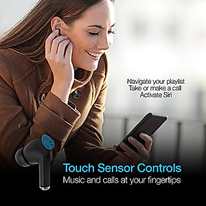 Naztech Xpods PRO True Wireless BT 5.0 Earbuds w/Portable Wireless Charging Case, Noise Cancelling Mic, Comfortable Design for Commute, Home Office, Sports, Jogging (Black)