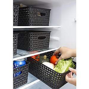 ZHENFAN Black Plastic Woven Storage Baskets, 6-Pack Weave Basket Organizer for Kitchen Office Bathroom