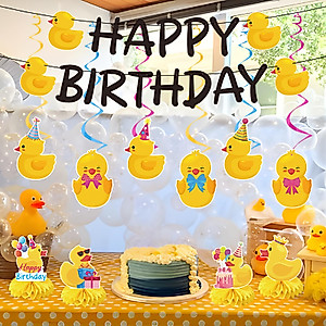 Joybileefun Duck Birthday Party Decorations - 18PCS Duck Party Decorations with Banner Hanging Swirls Centerpieces for Tables Duck Happy Birthday Decorations for Duck Themed Baby Shower Party Supplies