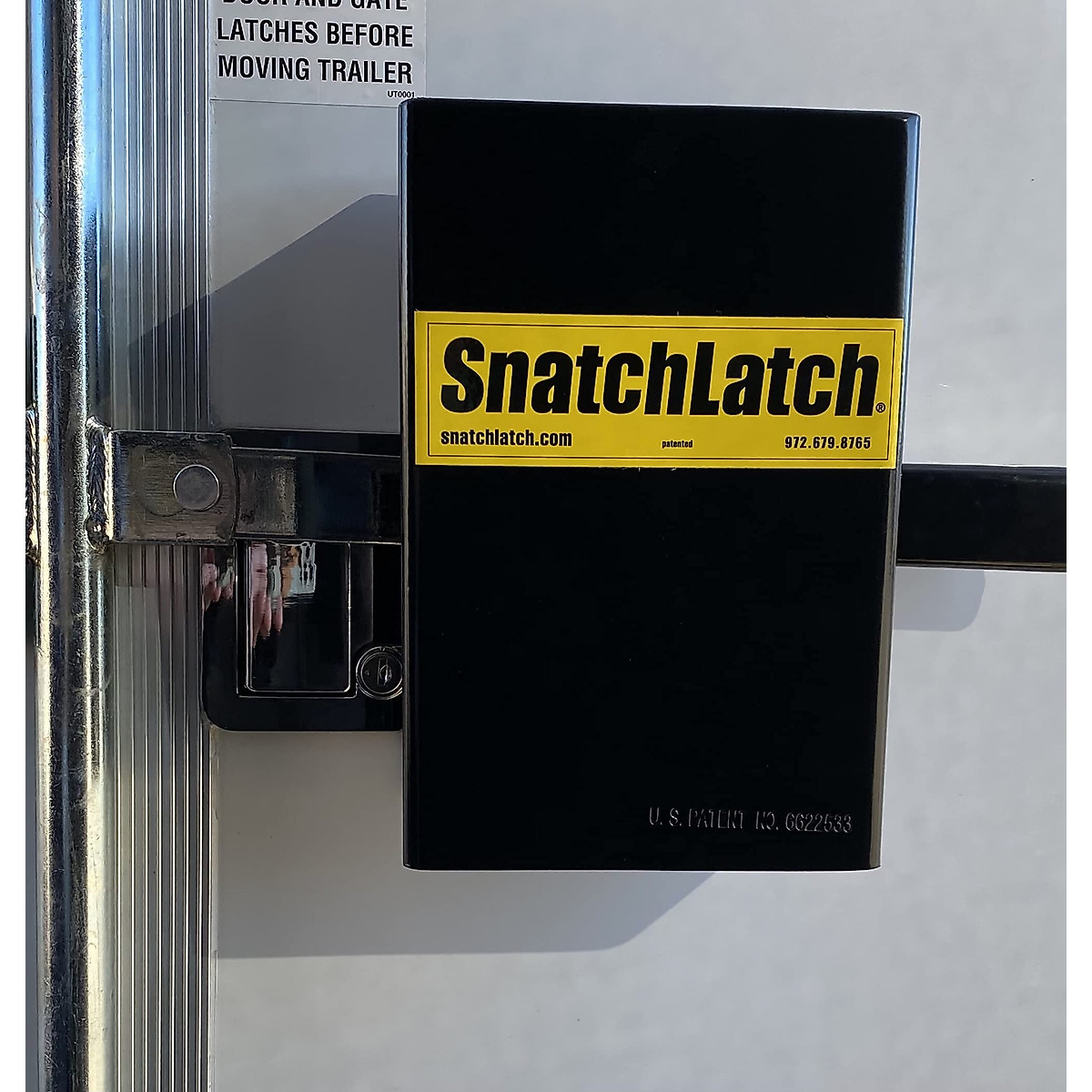 SnatchLatch — Door Lock for Heavy Duty Trailer — Anti Theft Device — for use with CAM BAR Style Latch ONLY — Utility Trailers, Locks for Trailers