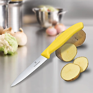 Victorinox 6.7706.L118 Swiss Classic Paring Knife for Cutting and Preparing Fruit and Vegetables Straight Blade in Yellow 3.9 inches
