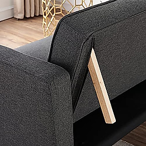 ERYE Dark Gray 3-in-1 Upholstered Futon Loveseat Convertible Sleeper Bed,2-Seaters Sofa & Couch Soft Cushions Love Seat Daybed for Small Space Living Room Napping Linen w/2 Pillows, Twin