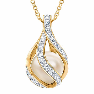 The Danbury Mint Love's Embrace Women's Pearl & Diamond Necklace | Pearl Pendant Jewelry | Woman's Necklaces | Genuine Diamonds | Gifts for Her | #1638-0016