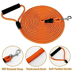 Vivifying Long Dog Leash, 20FT Floating Dog Training Leash, Lightweight Dog Check Cord Rope Leash with Comfortable Handle for Outside, Hiking, Swimming, Beach and Lake