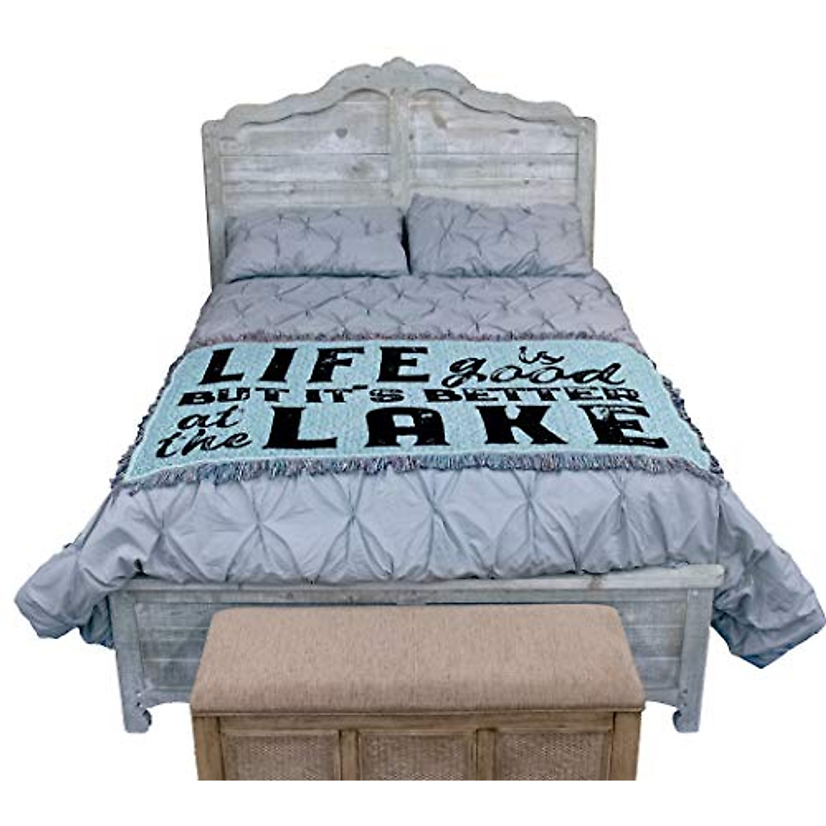 Pure Country Weavers Life is Better at The Lake House Teal Blanket - Lodge Cabin Gift Tapestry Throw for Back of Couch or Sofa - Woven from Cotton - Made in The USA (61x36)