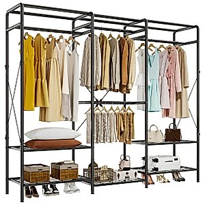 JOISCOPE Wire Garment Rack, Max Load 900 LBS Heavy Duty Clothes Rack for Hanging Clothes, Large Clothing Rack Free Standing Wardrobe Closet Organizer with 4 Rods & 5 Shelves, Black
