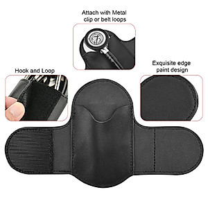 Beautyflier Soft Leather Stethoscope Holder with Clip for All Models: Littmann, ADC, MDF, Adscope, Stethoscope Holder Carrier Perfect for Physicians, Nurses, EMT