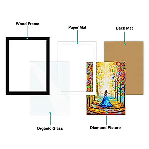 Betionol 12x16 Picture Frame 2 Pack, Display 12x16in/30x40cm Diamond Painting Kits/Photos/Prints, Black Natural Solid Wood Picture Frame with Acrylic Protection Glass, Back Mat And Hanging Kit