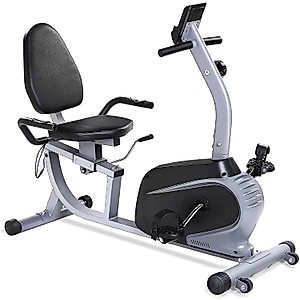 Magnetic Recumbent Exercise Bike Indoor Stationary Bike with Adjustable Cushion Seat and Resistance,Pluse Monitor,Transport Wheels and Tablet Holder for Home Use