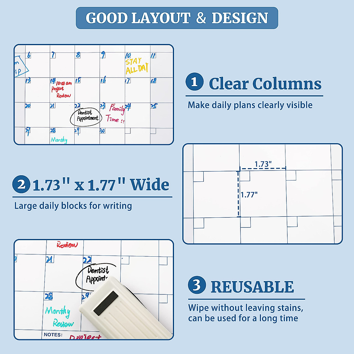 Large Dry Erase Calendar for Wall – Yearly Wall Calendar Dry Erase, 37" x 57.9", 12-Month Undated Blank Calendar Planner, Reusable Laminated Task Organizer with Note, Great for Office, Classroom, Home