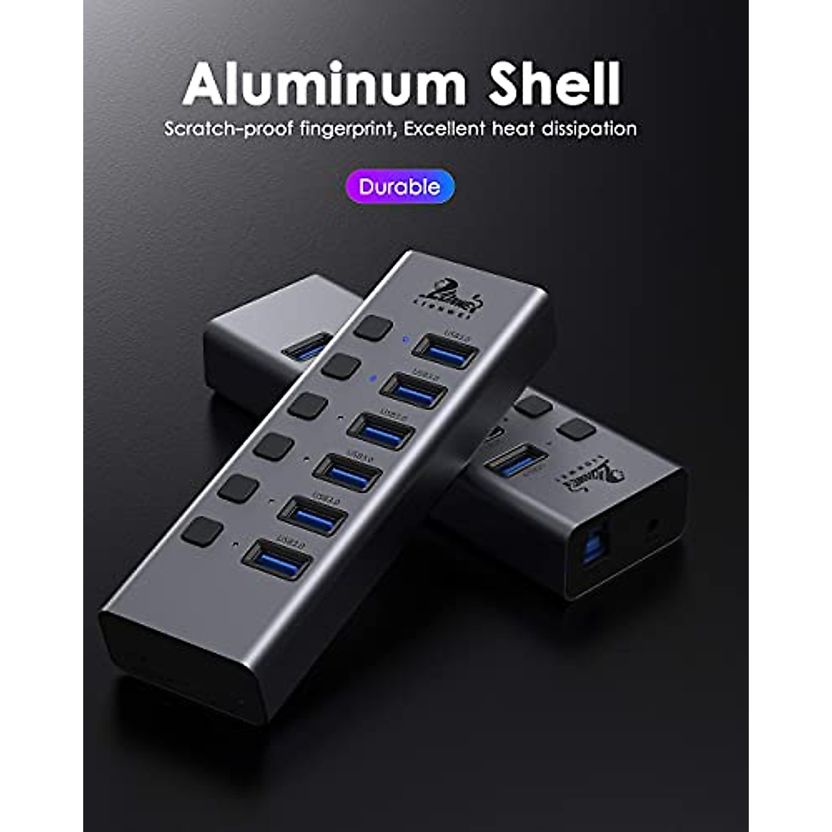 LIONWEI Universal 8-Port Powered USB 3.0/USB C Hub, Aluminum USB Splitter with 6 USB 3.0 Data Ports, SD/TF Card Readers, On/Off Power Switches, AC Adapter