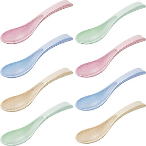 Outus 8 Pieces Wheat Straw Plastic Spoon Dinner Spoon Portable Wheat Straw Soup Spoon Dishwasher and Microwave Safe Spoon