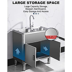 Utility Sink Kitchen Sink Stainless Steel Freestanding Sink with Faucet and Storage Shelves with Drainer Unit for Outdoor Garage Commercial Restaurant Kitchen Laundry Room. ( Color : Single cold , Siz