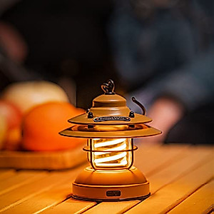 PINSAI LED Camping Lantern,Mini Rechargeable Retro Warm Camp Light,Battery Powered Metal Vintage Hanging Lamp,Portable Waterpoor Outdoor Tent Bulb, Emergency Lighting for Power Failure,Outages