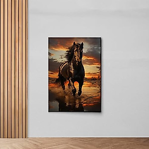 Majestic Black Stallion Galloping In The Clouds, Black Horse On Salt Flats, Canvas Print, Black Horse Print, Black Horse Wall Art, Canvas, Home Decor