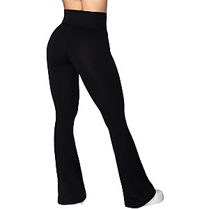 Sunzel Flare Leggings, Crossover Yoga Pants with Tummy Control, High-Waisted and Wide Leg, 30" Inseam, Black Large