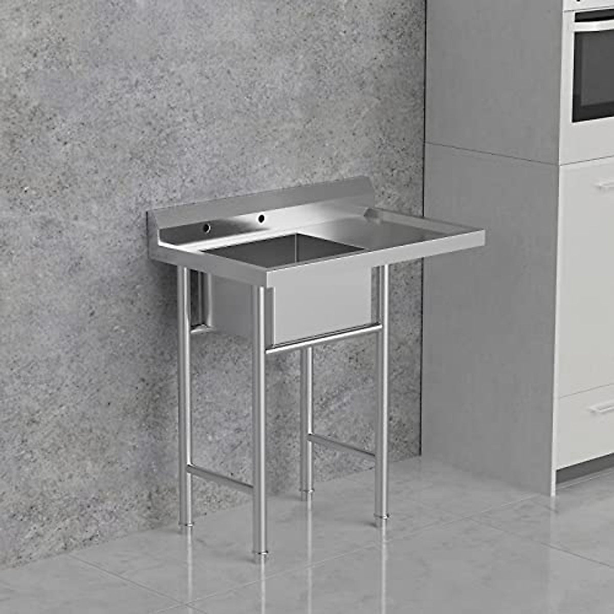 Bonnlo 304 Stainless Steel Utility Sink with Drainboard, One Compartment Workbench Sink Commercial Sink for Restaurant, Laundry Room, Backyard, Garages - Overall Size: 35.8" W x 21.3" D x 40.2" H