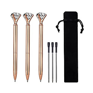 MSTOKIN Bling Crystal Diamond Pen metal ballpoint pens for Office School with Reffills students gift, pack of 3 4 5 8 12 (3 rose gold)