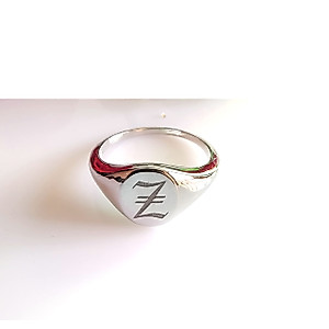 Sterling Silver Old English Initial Signet Ring - Custom Initials Letter Ring- Signet Ring For Women- Gothic Font Ring- Old English Font Ring, Yellow