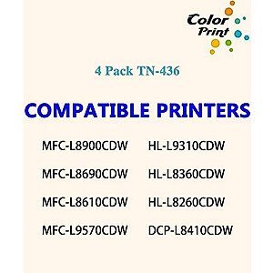 (4-Pack, BK,C,M,Y) ColorPrint Compatible TN436 Toner Cartridge Replacement for Brother TN-436 TN433 TN431 Used for MFC-L8900CDW MFC L8690CDW L8610CDW L9570CDW HL-L8360CDW HL L8260CDW L9310CDW Printer