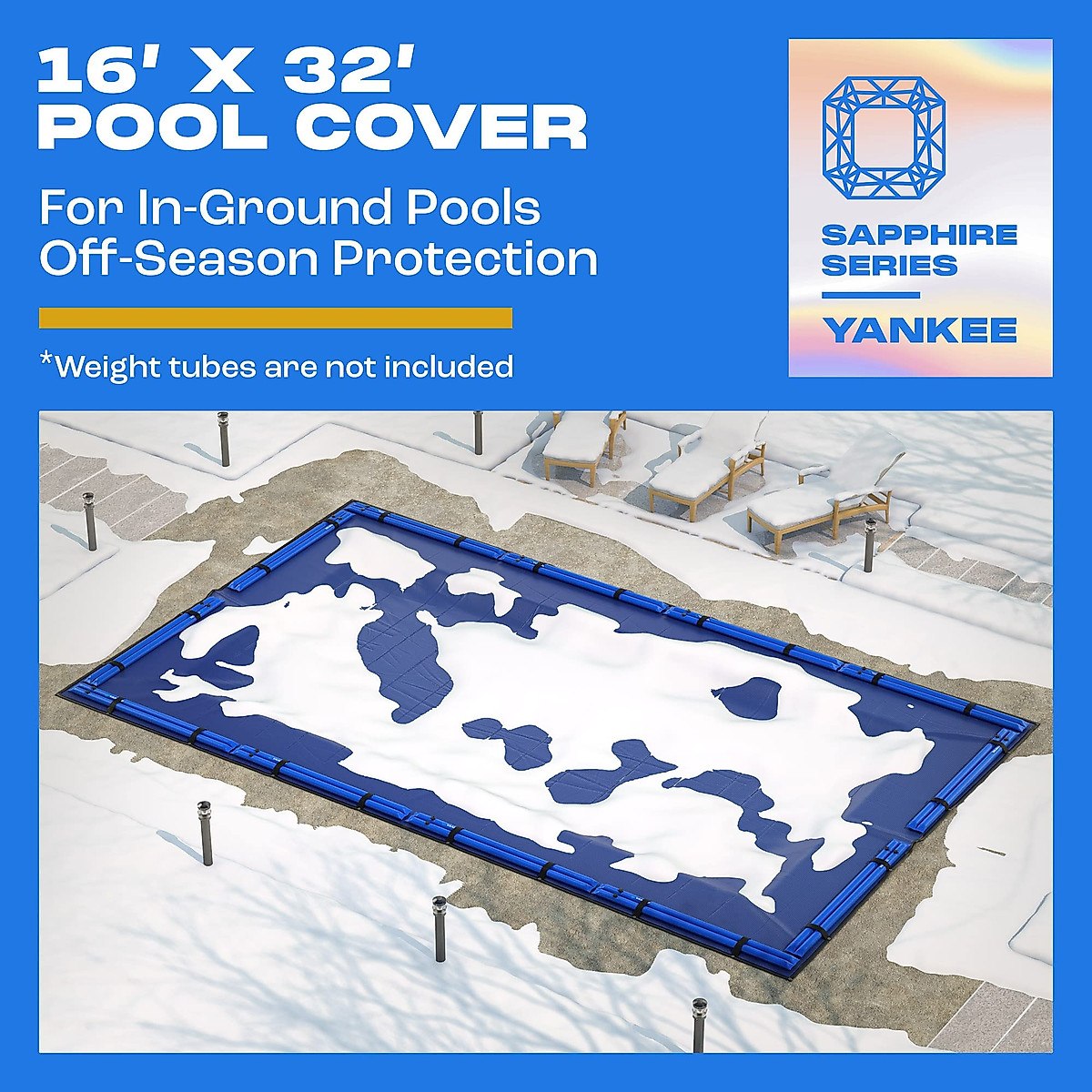 Pool Cover for 16x32 ft Rectangular Pool: Extra Thick & Durable Inground Pool Cover |Sapphire Series of Premium Cold- and UV-Resistant Pool Cover | In-Ground Pool Protection | by Yankee