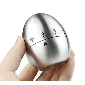 Egg Timer Stainless Steel Mechanical Rotating Alarm 60 Minutes Count Down Timer for Cooking Learning Egg Kitchen Timer（Silver，Egg Shape）