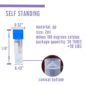 LLERRA 50 Pieces 2ml Small Graduated Cryovials, Plastic Screw Top Vials with Silicone O-Rings, Ink Sample Vial
