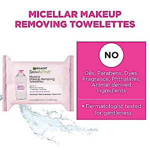 Garnier Micellar Facial Cleanser & Makeup Remover Wipes, Gentle for All Skin Types (25 Wipes), 2 Count (Packaging May Vary)